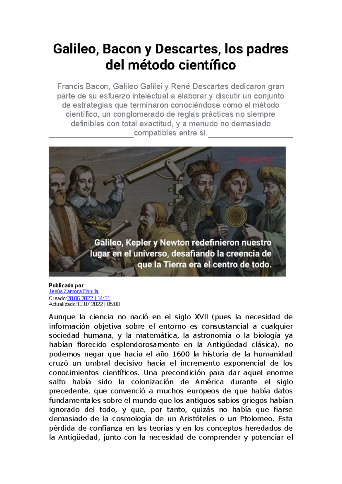 Lectura Rápida - Lean y aprendan - Galileo, Bacon y Descartes, los ...