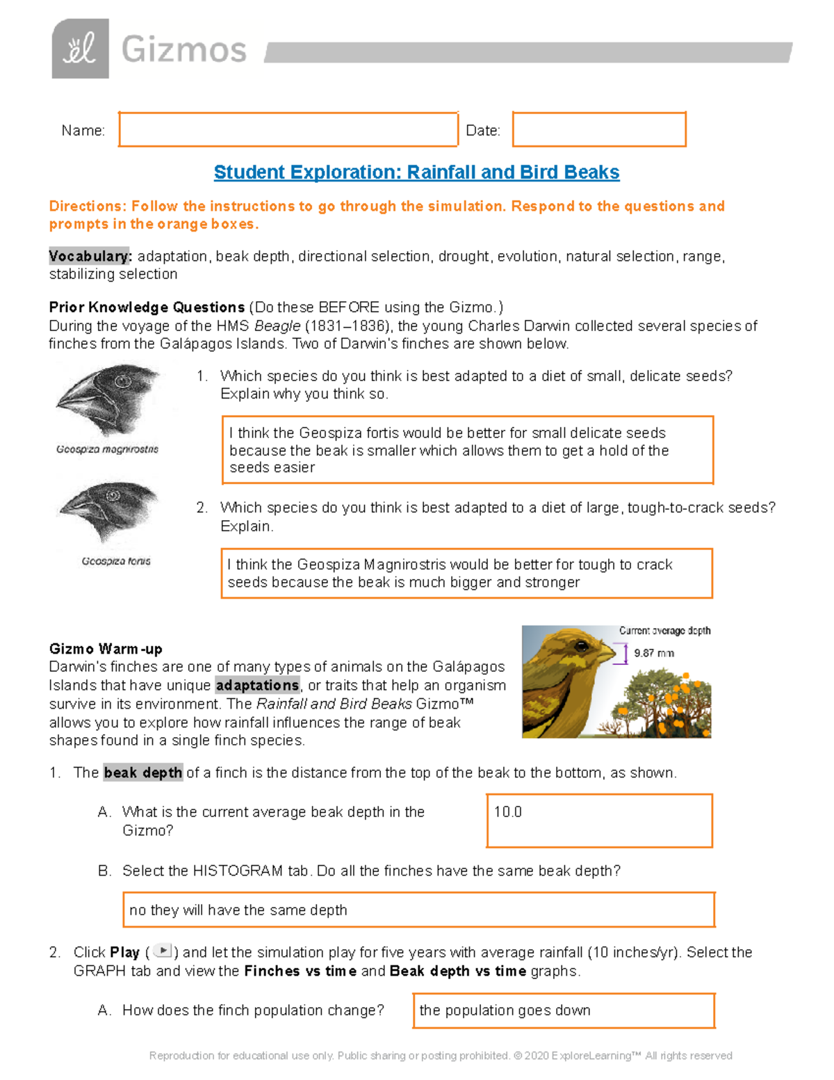 Emilio Medina - Rainfall and Bird Beaks - Gizmo Lab - Name: Date ...