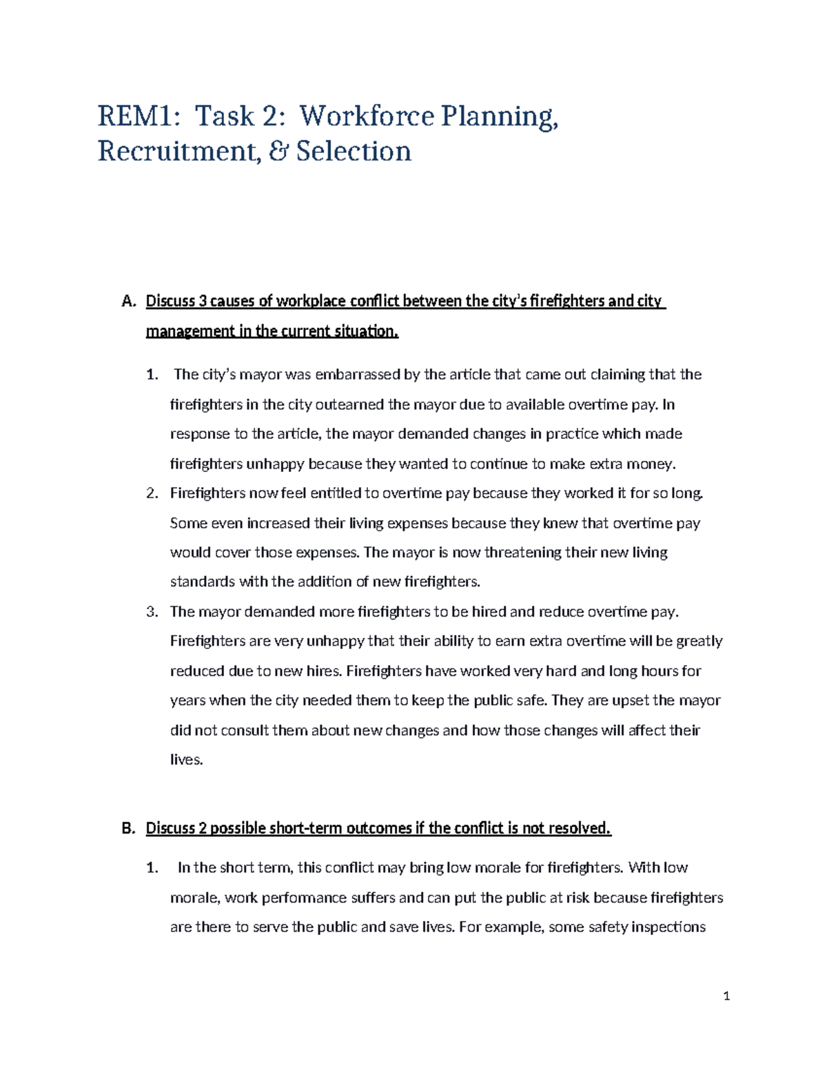 Workforce planning task2 - REM1: Task 2: Workforce Planning ...