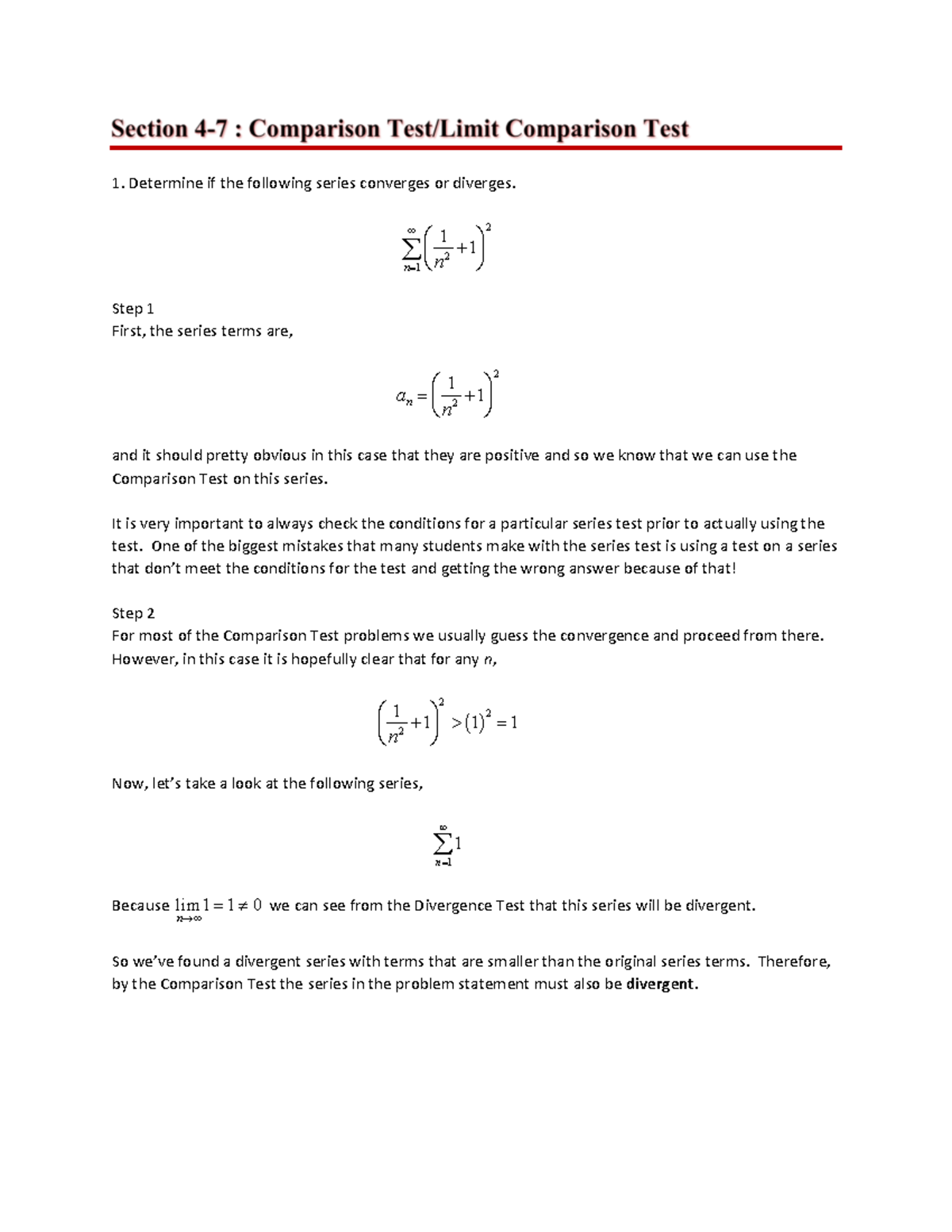 practice problems on comparison test - Determine if the following ...
