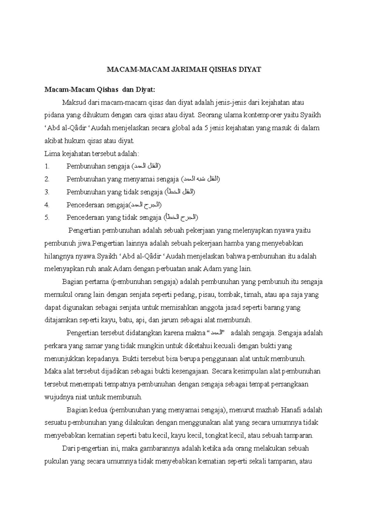 Macam-macam qishah dan diyat - Seorang ulama kontemporer yaitu Syaikh ...