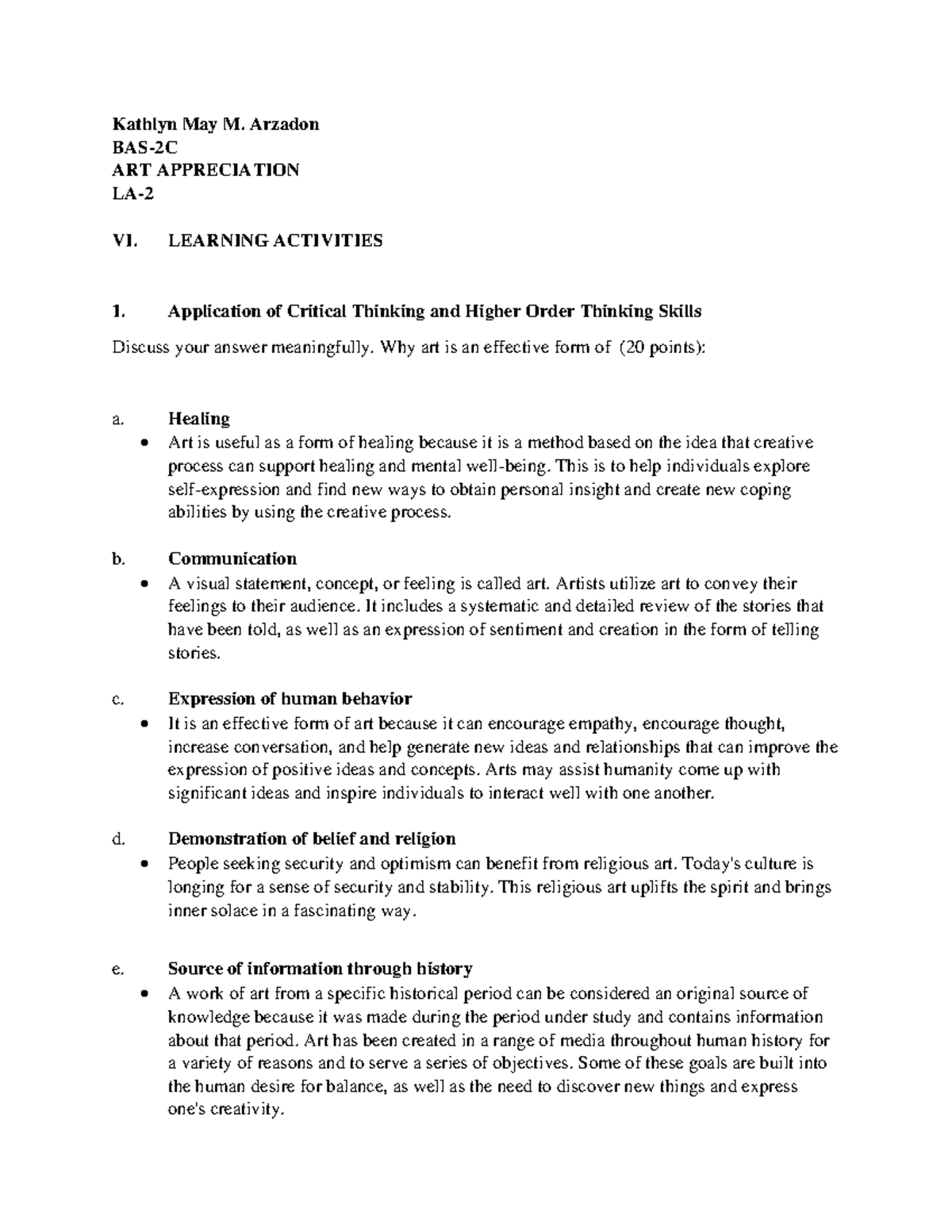 GE ART LEARNING ACTIVITIES - Kathlyn May M. Arzadon BAS-2C ART ...
