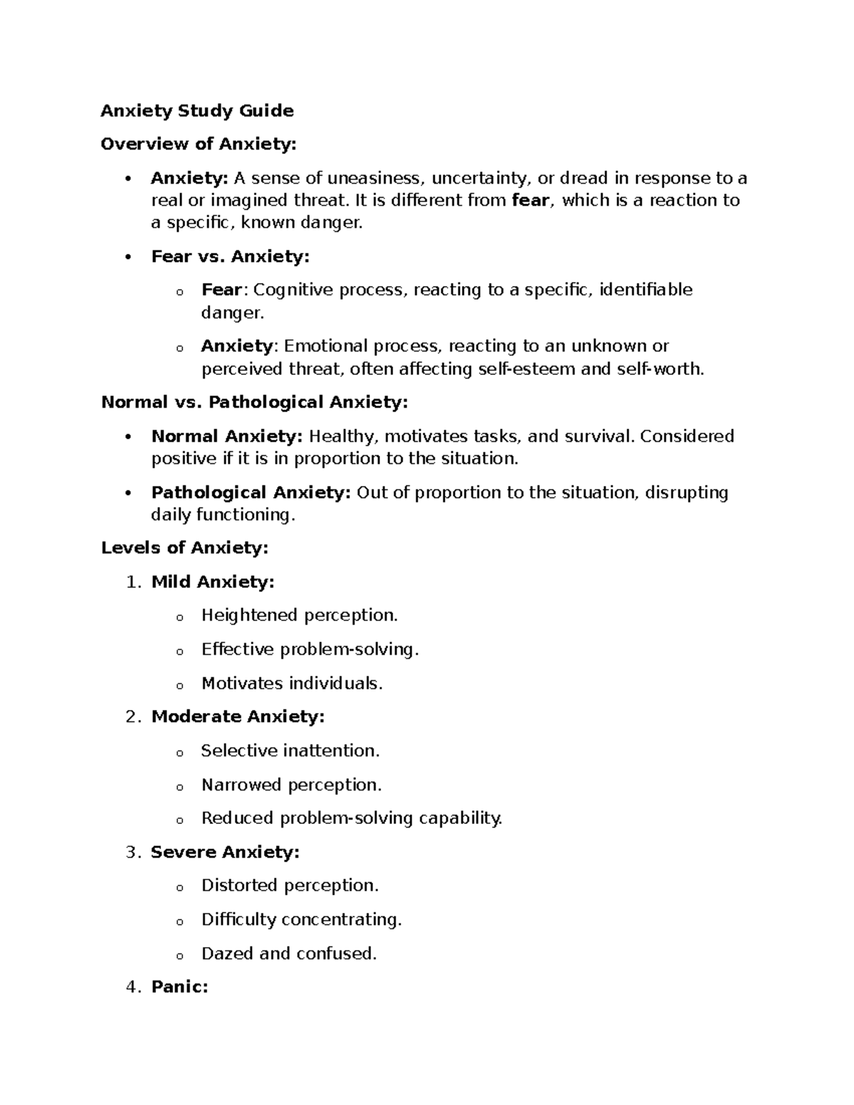 Mental health module 8 study guide - Anxiety Study Guide Overview of ...