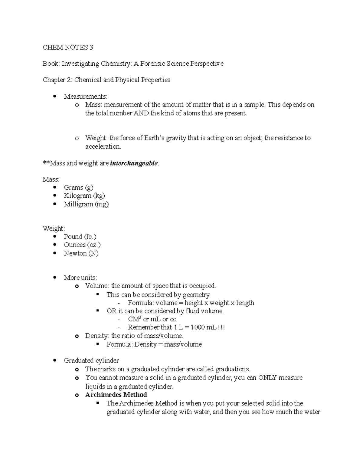 CHEM Notes 3 - CHEM NOTES 3 Book: Investigating Chemistry: A Forensic ...