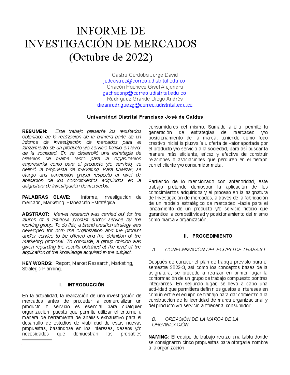 Informe Investigación DE Mercados - RESUMEN: Este trabajo presenta los ...