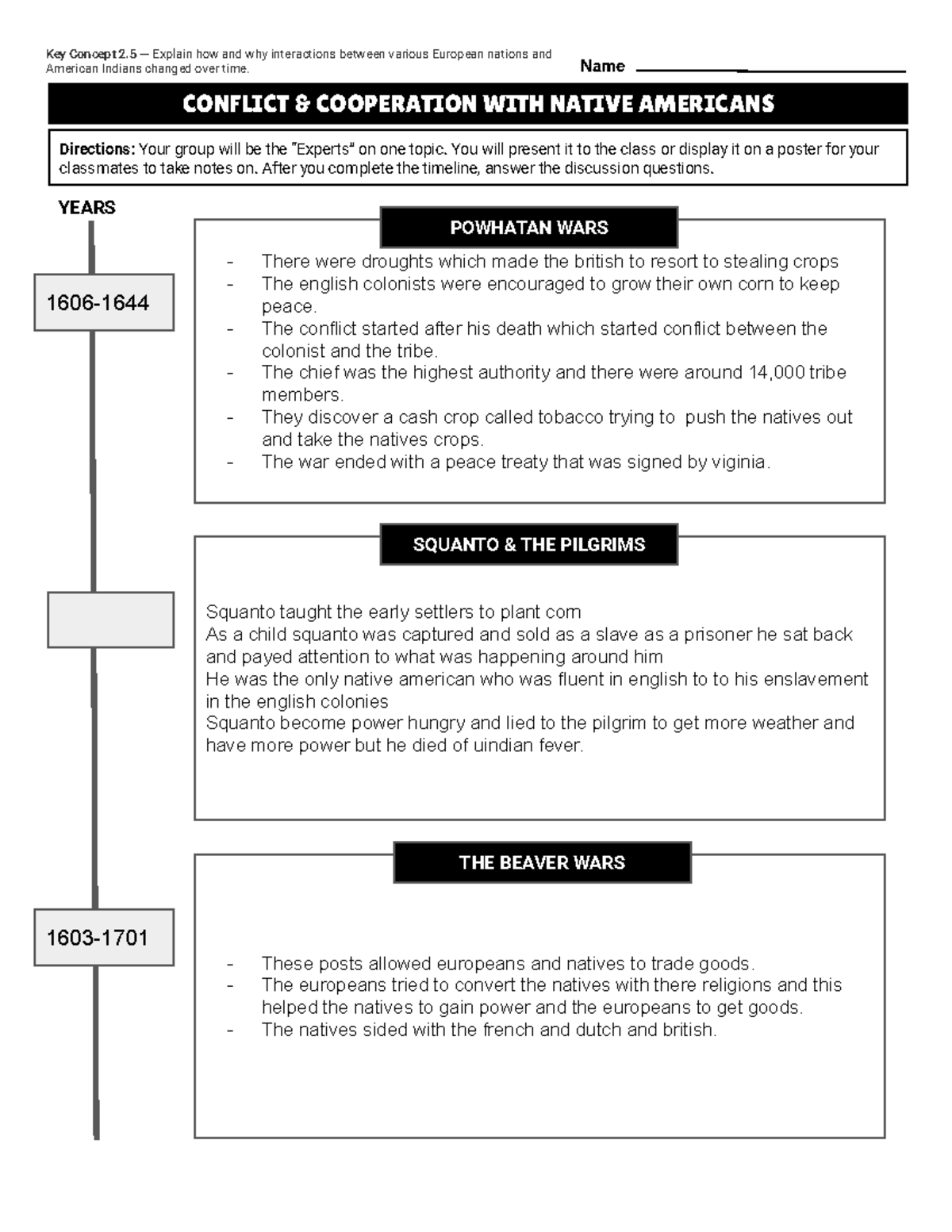 Lujuana Sena - Conflict and Cooperation Notes - Squanto taught the ...