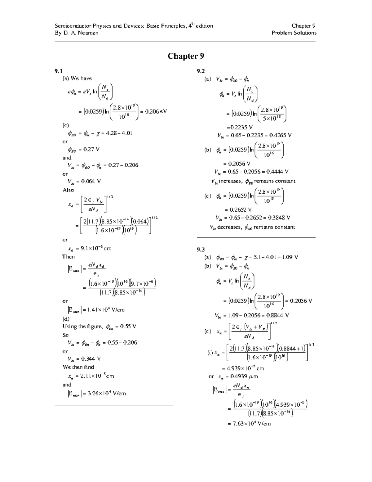 Chapter 9 - Semiconductor Physics and Devices: Basic Principles, 4 edition Chapter 9 By D. A ...
