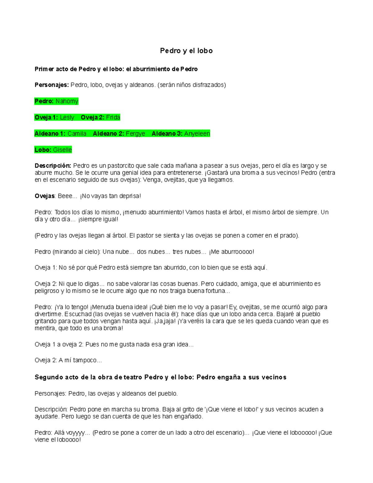 Guiones - trabajo - Pedro y el lobo Primer acto de Pedro y el lobo: el ...