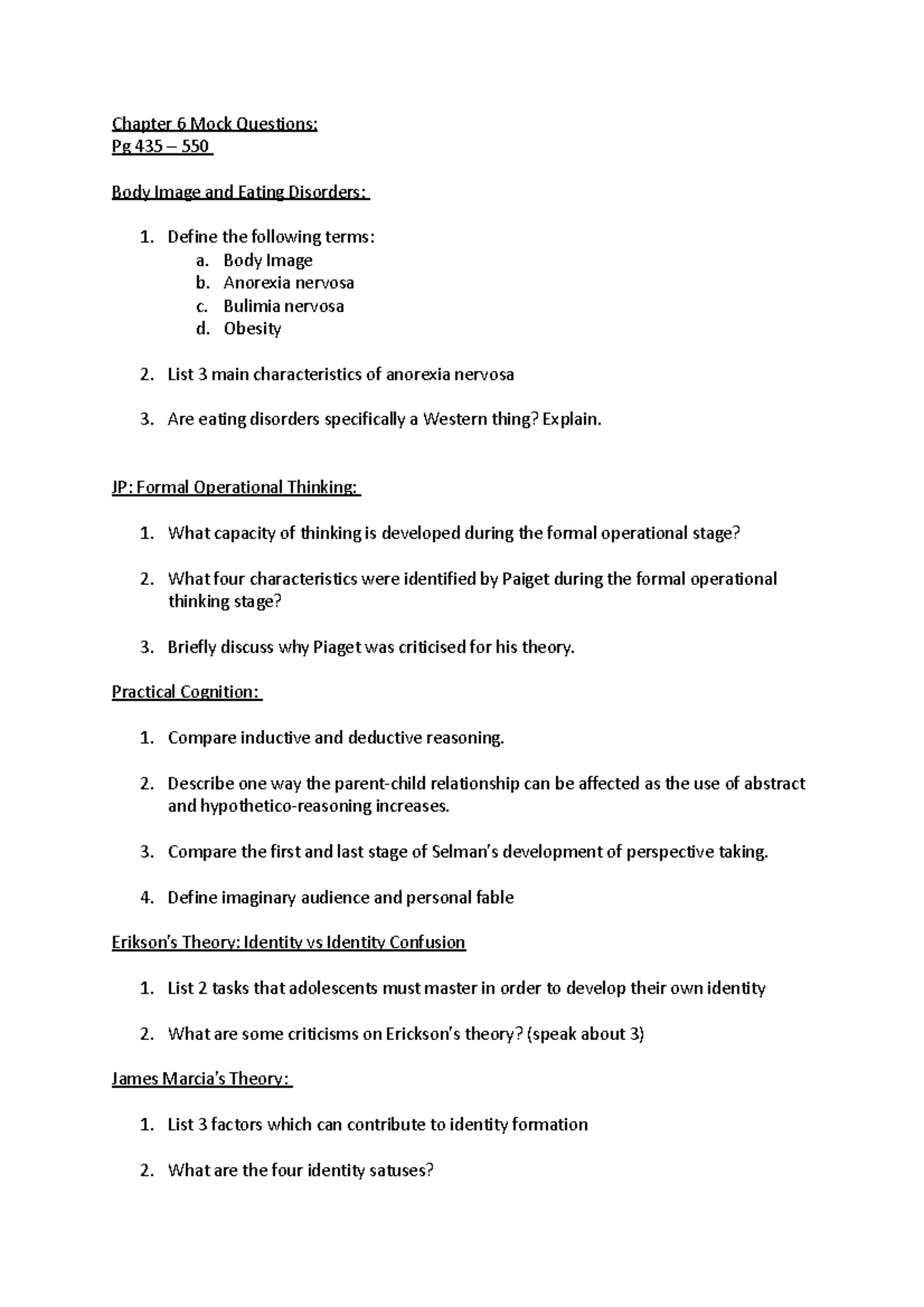 Chapter 6 Mock Questions - Chapter 6 Mock Questions: Pg 435 – 550 Body ...