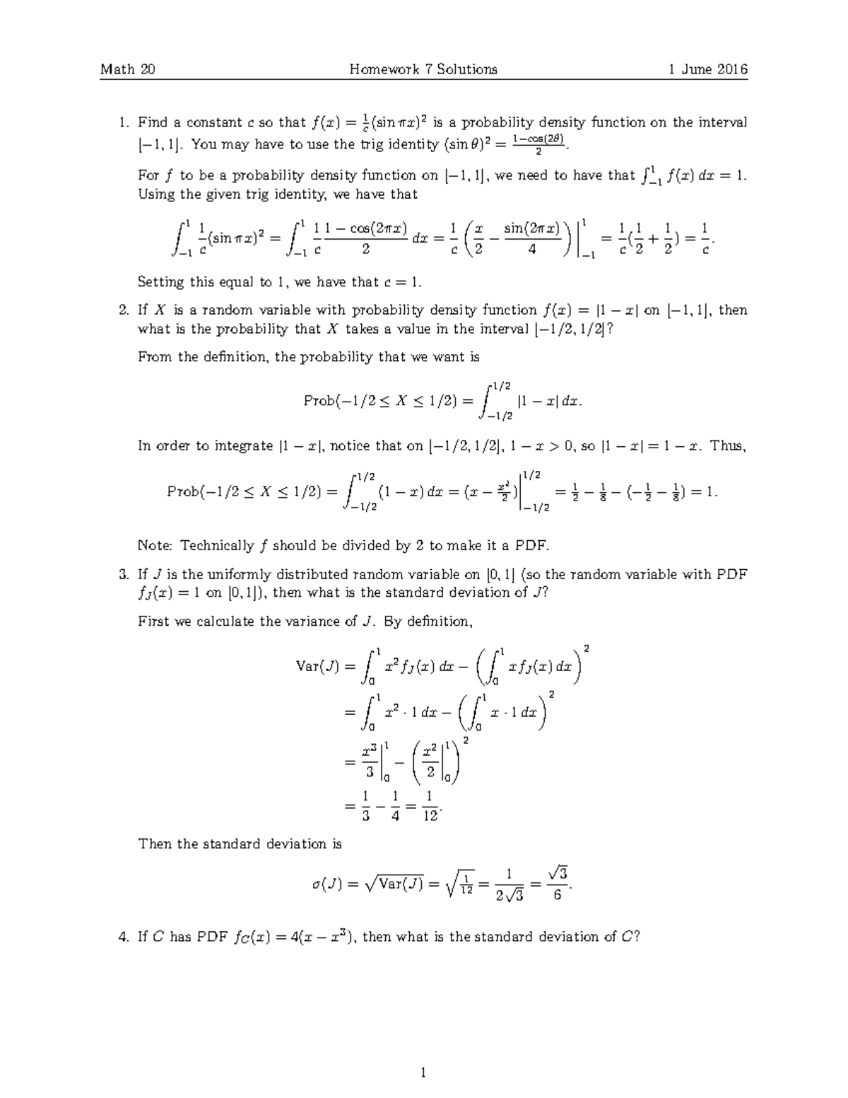 Seminar assignments - Homework assignment 7 solutions - Math 20 ...