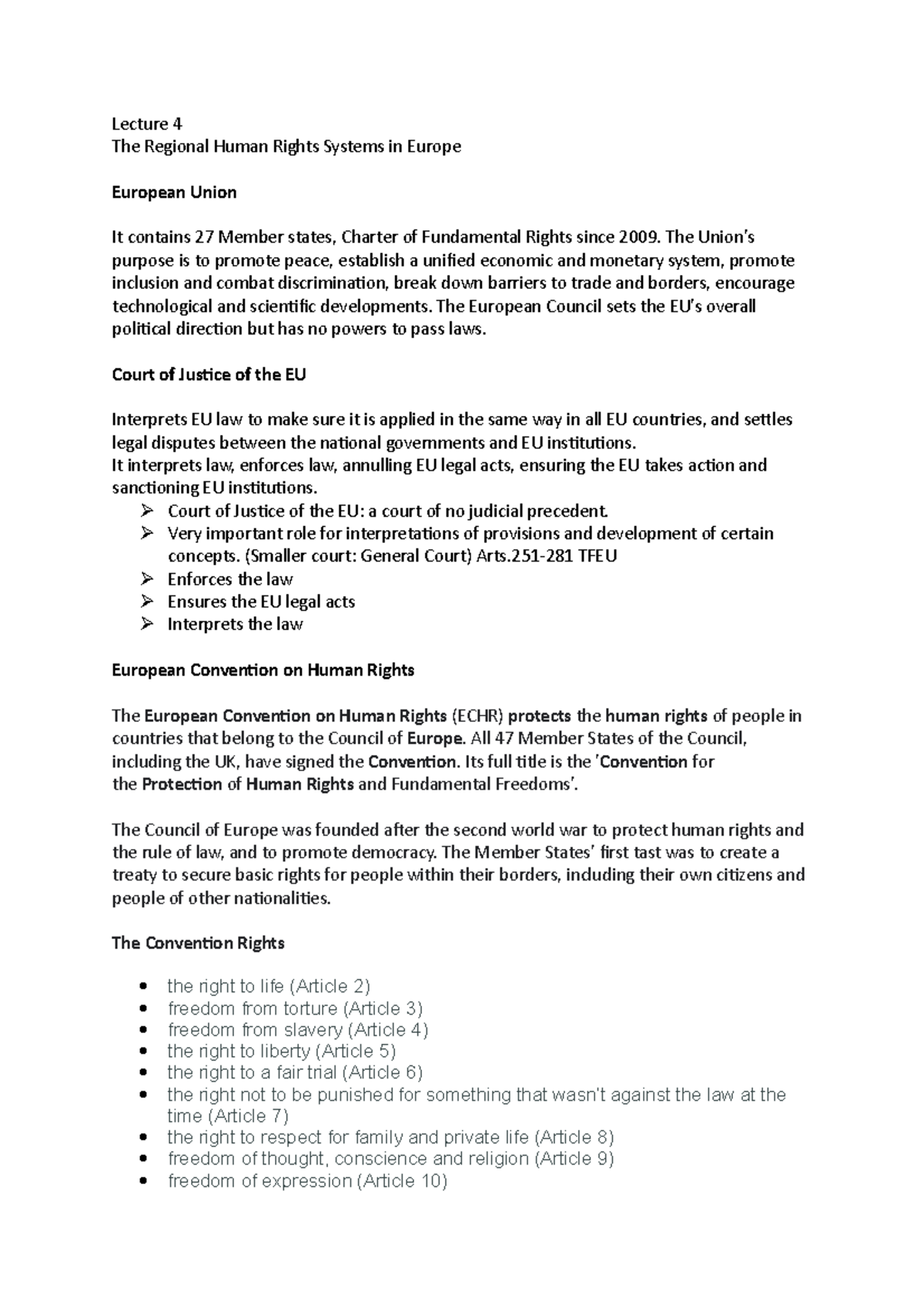 The regional human rights systems in Europe - Lecture 4 The Regional ...