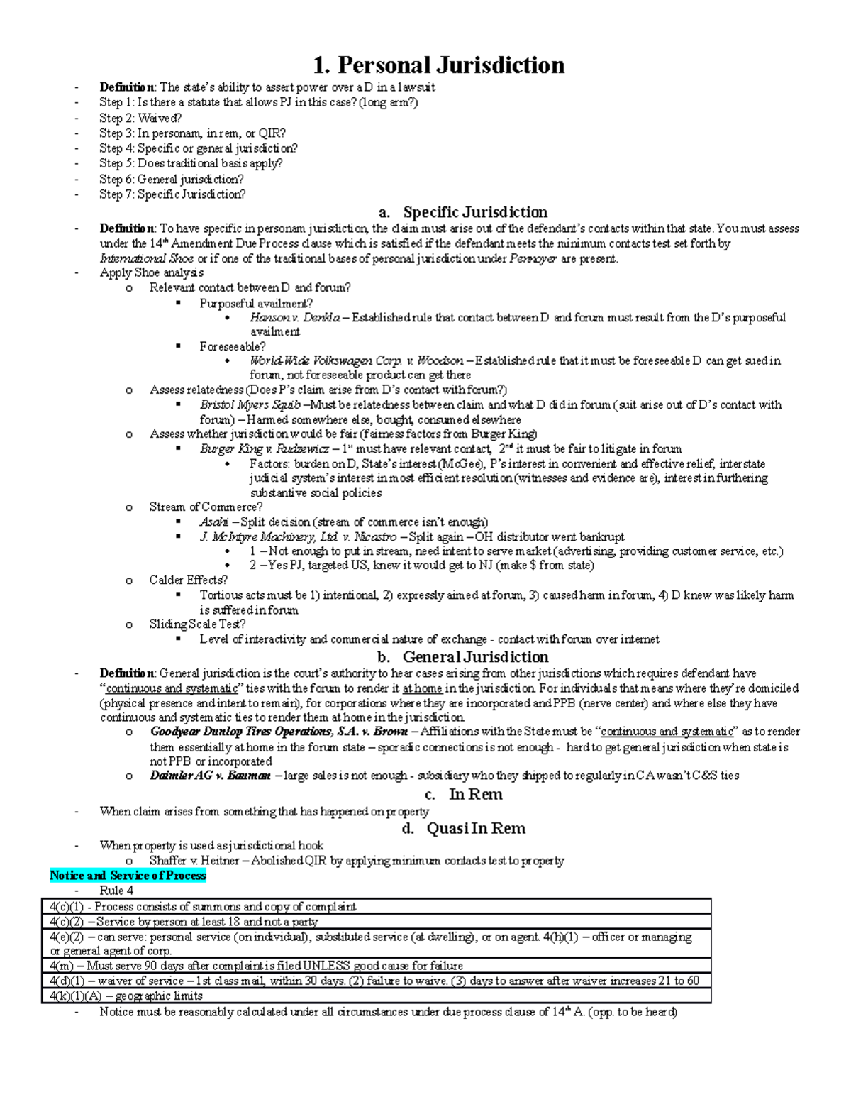 Attack Outline Class - 1. Personal Jurisdiction Definition : The state ...