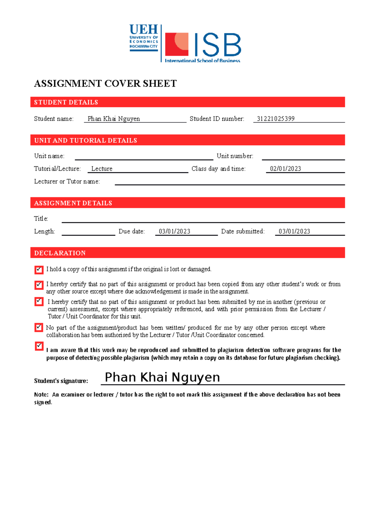 Ticked-coverpage - ticked - ASSIGNMENT COVER SHEET STUDENT DETAILS ...