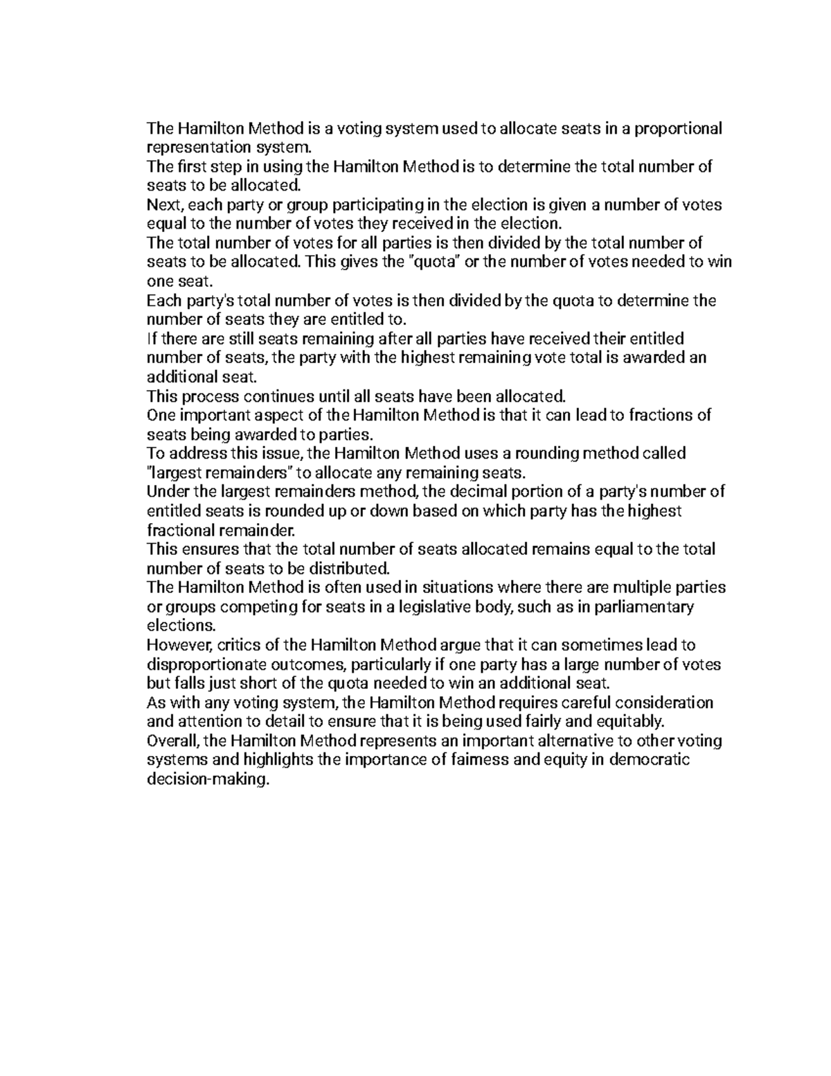 Hamilitons method notes - The Hamilton Method is a voting system used ...