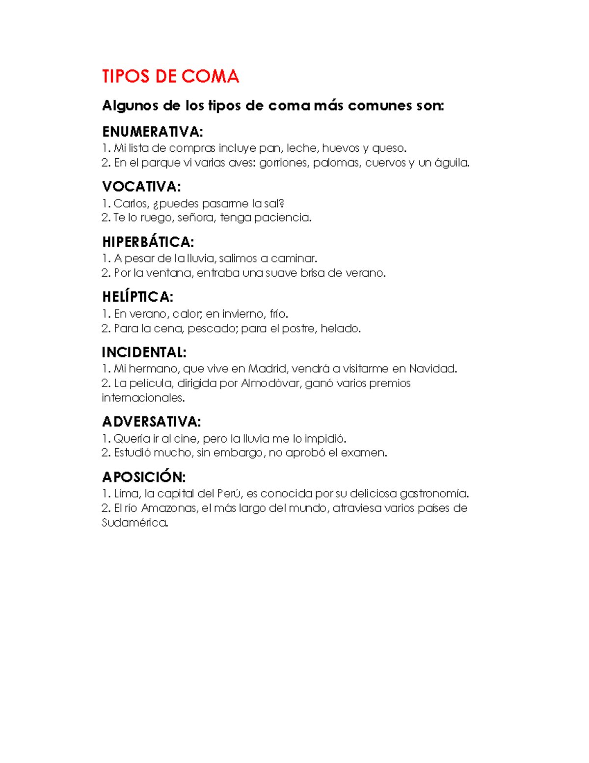 Tipos DE COMA - TIPOS DE COMA Algunos de los tipos de coma más comunes ...