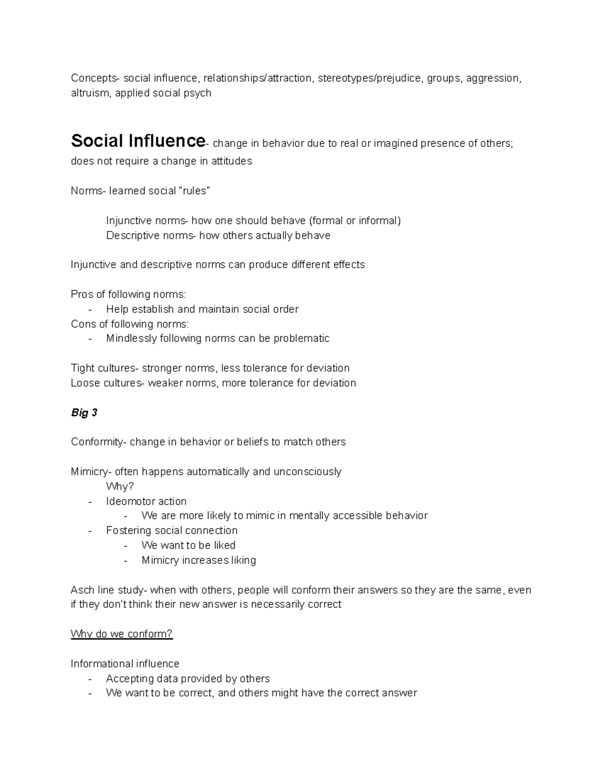 Social Psych Midterm 2 Notes - Concepts- social influence ...
