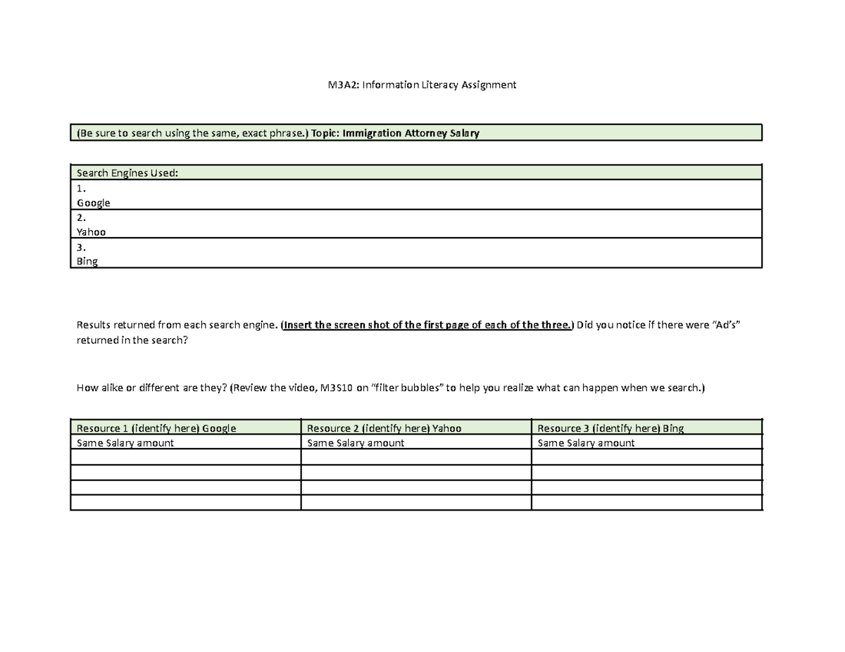 M3A2 - module 3 lesson 2 - M3A2: Information Literacy Assignment (Be ...