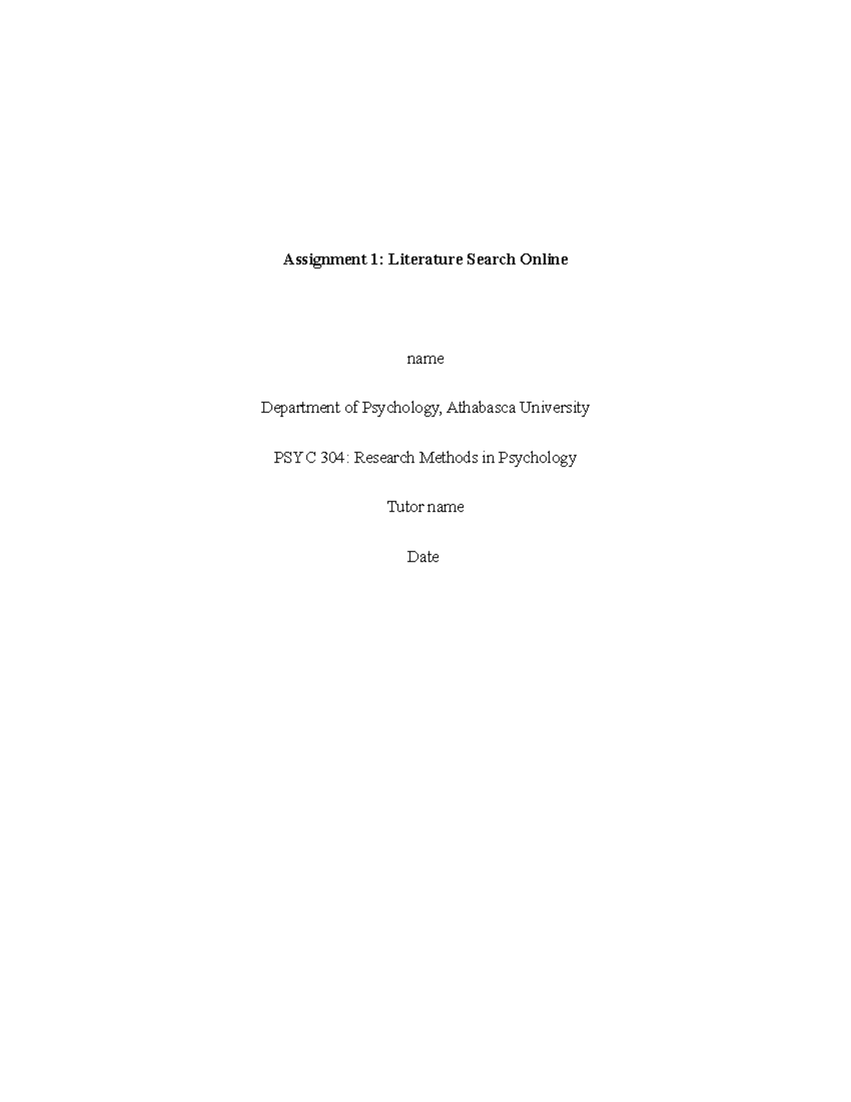 Example of Assignment 1 PSYC 304 DO NOT COPY - Assignment 1: Literature ...