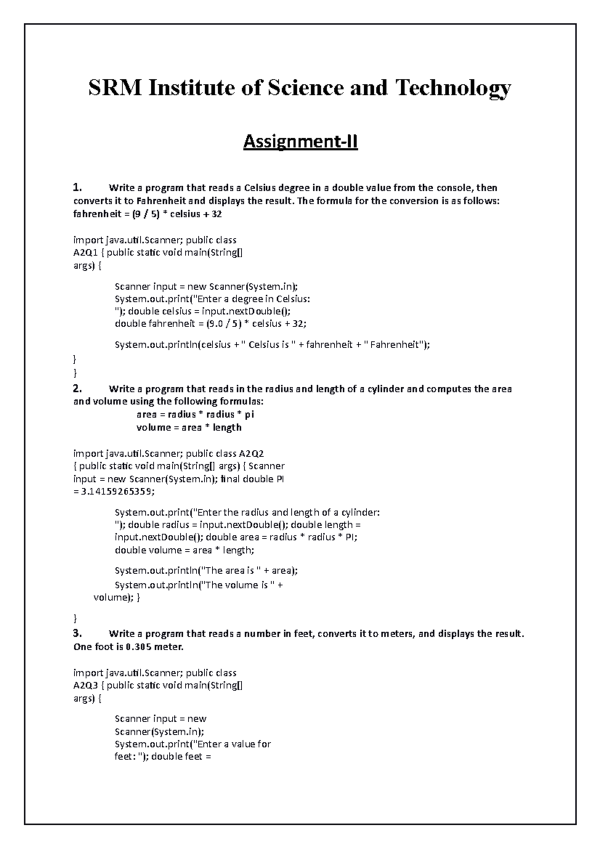 Assignment 2solution Srm Institute Of Science And Technology Assignment Ii 1 Write A