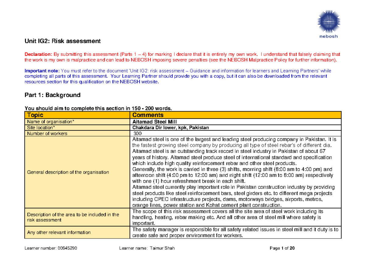 Taimoor Shah Report - civil notes on mechanics - Unit IG2: Risk ...