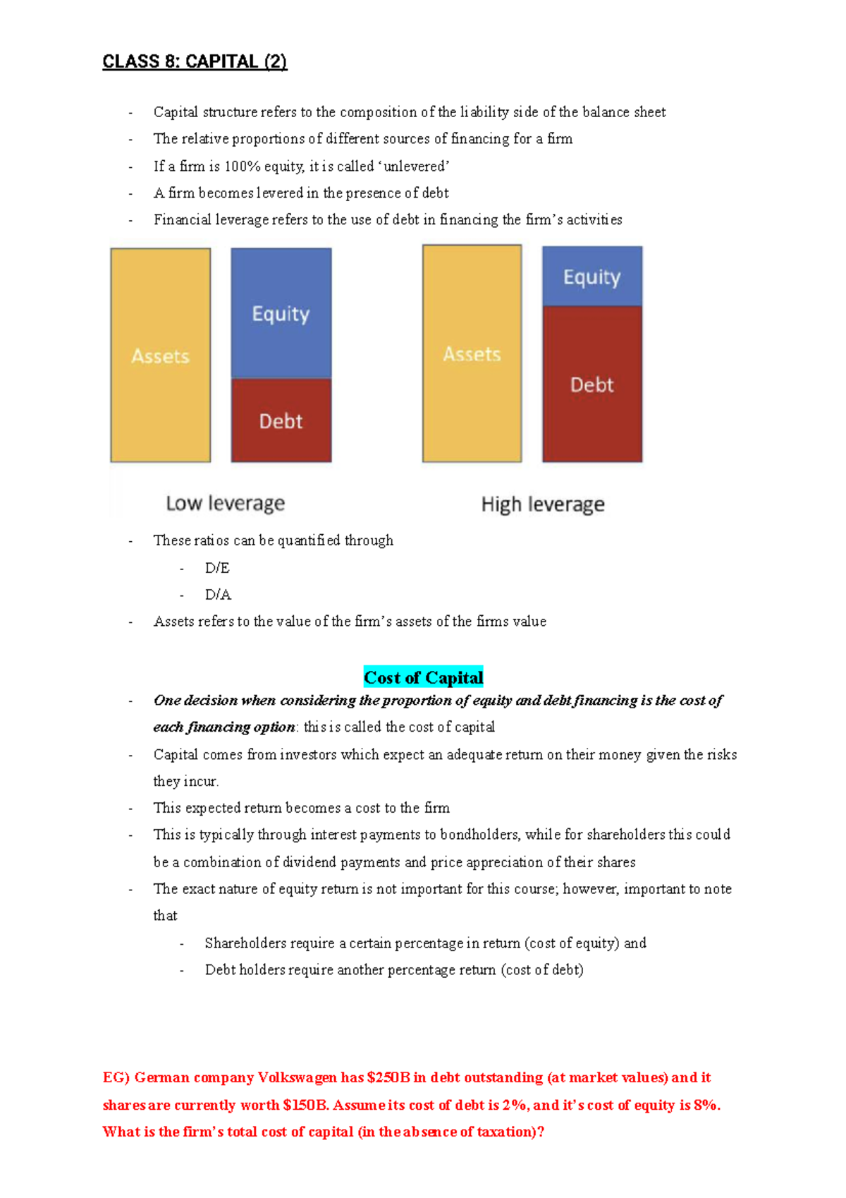 Capital (2) Notes: COMM1170 - Capital structure refers to the ...