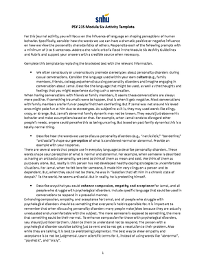 PSY260 Project One - Project One Kennedy Myers Southern New Hampshire ...