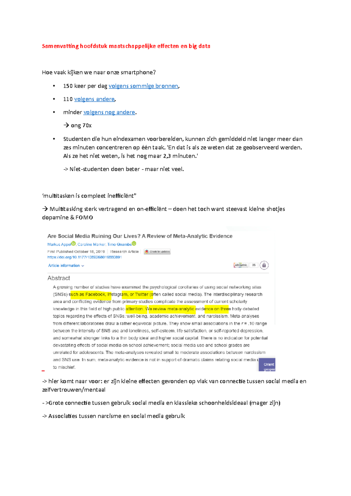 Samenvatting hoofdstuk maatschappelijke effecten en big data - ong 70x ...