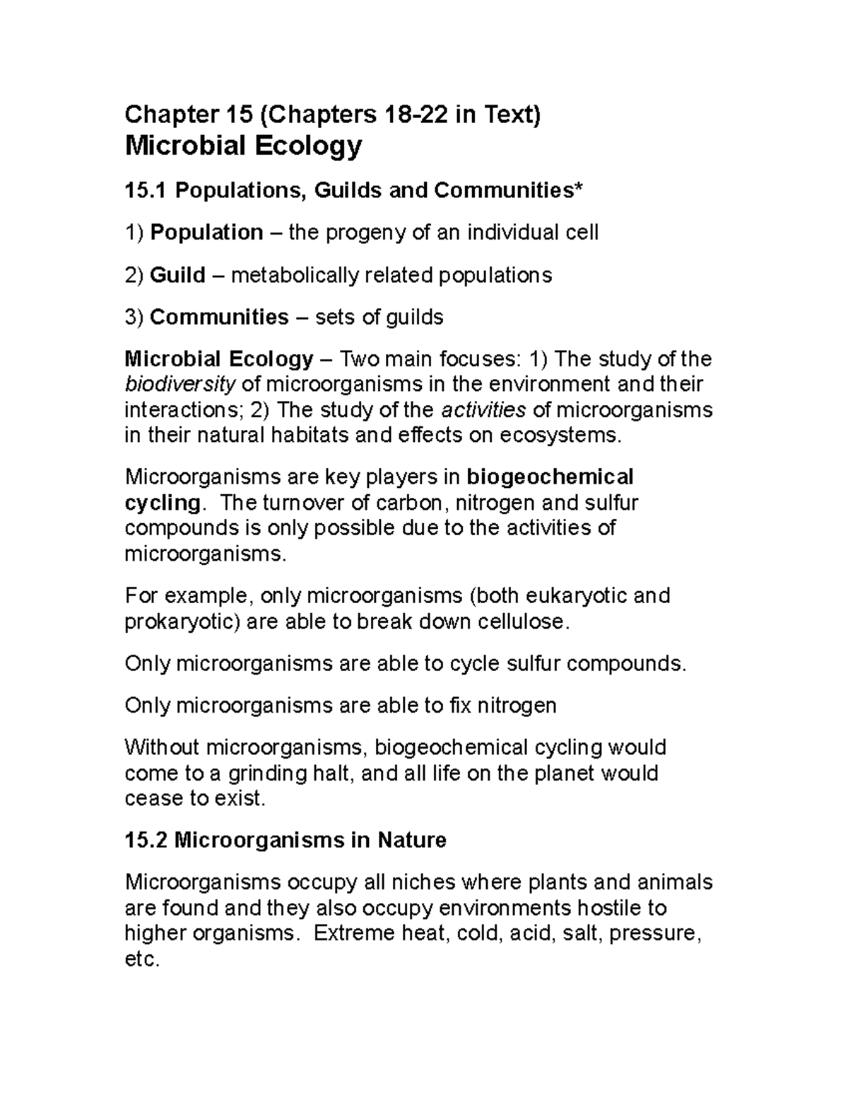 Chapter 15 Microbial Ecology - Chapter 15 (Chapters 18-22 in Text ...