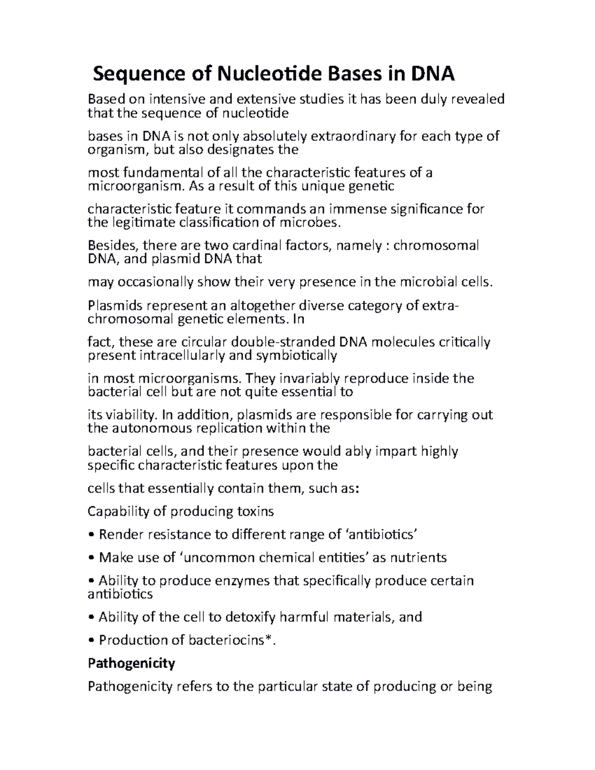 Sequence of Nucleotide Bases in DNA - As a result of this unique ...