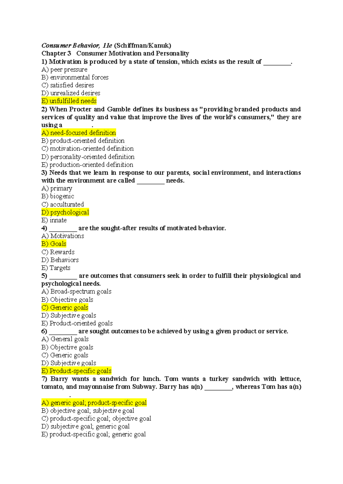 Chapter 3 Tutorial - Consumer Behavior, 11e (Schiffman/Kanuk) Chapter 3 ...