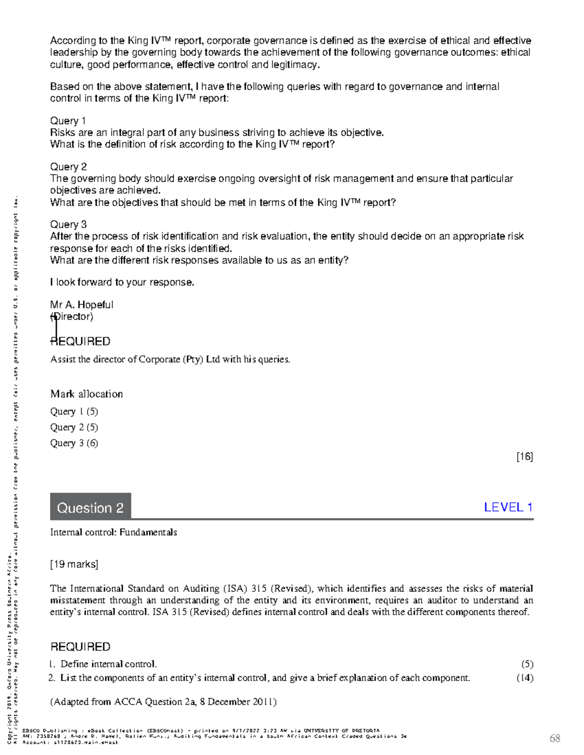 Andre PHamel Roli 2019 Question 1King IV™Repor Auditing Fundamentals I ...