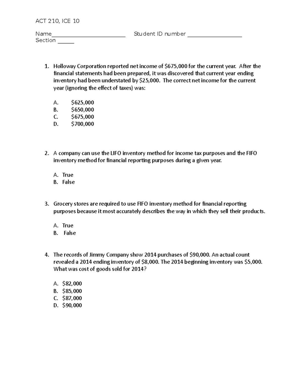 ICE 10 - In class practice - ACT 210, ICE 10 Name ...
