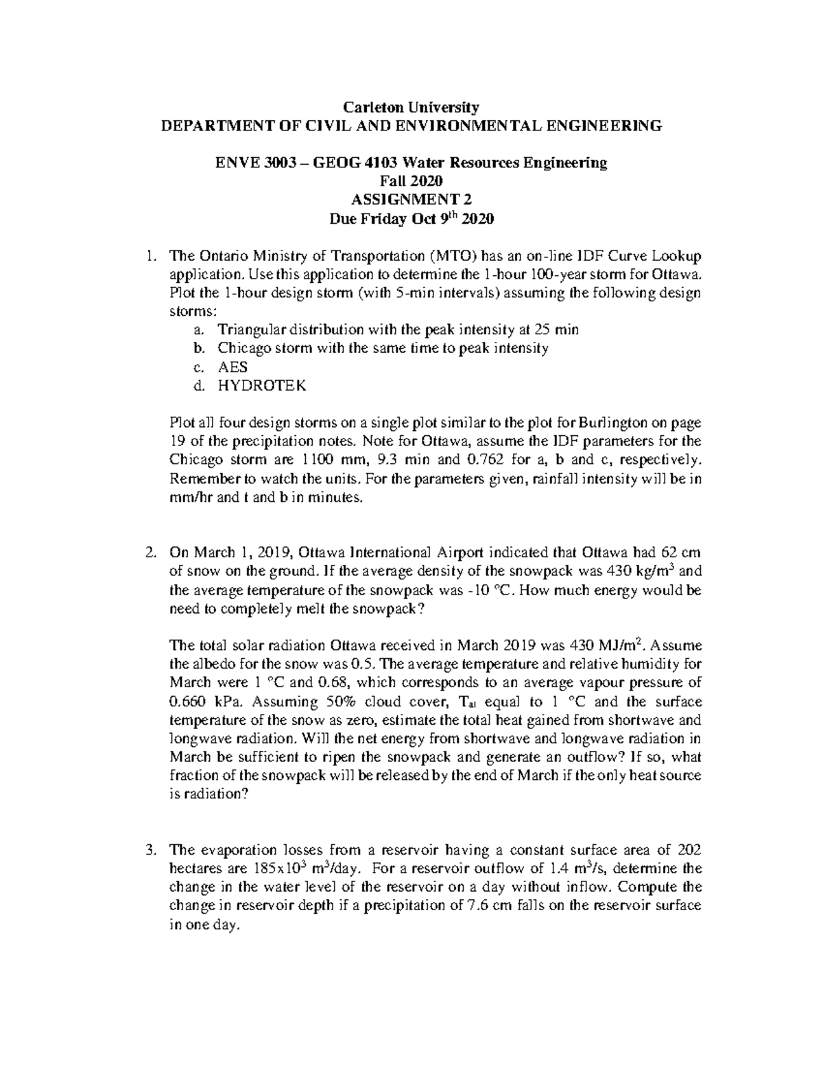 Assignment#2 Sample/practice exam - Carleton University DEPARTMENT OF ...