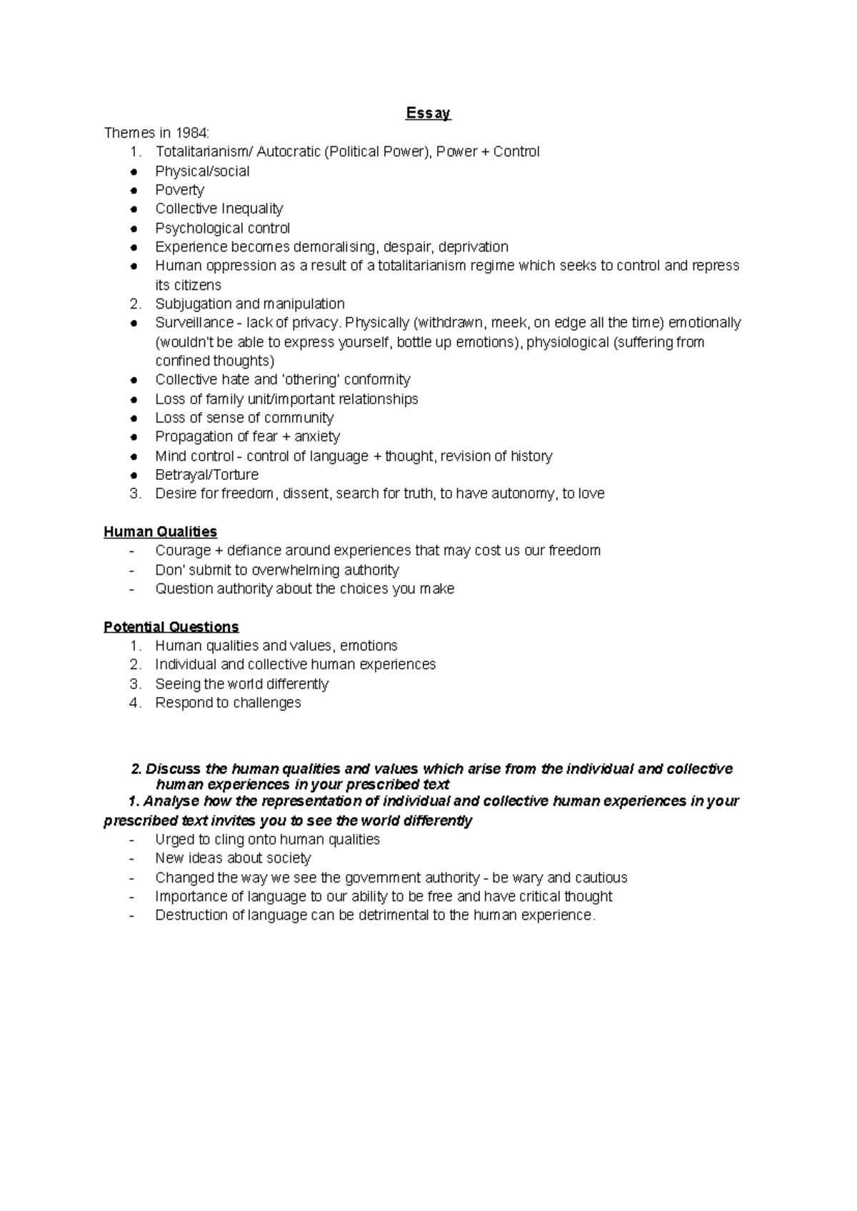 1984 Essay - Essay Themes in 1984: 1. Totalitarianism/ Autocratic ...
