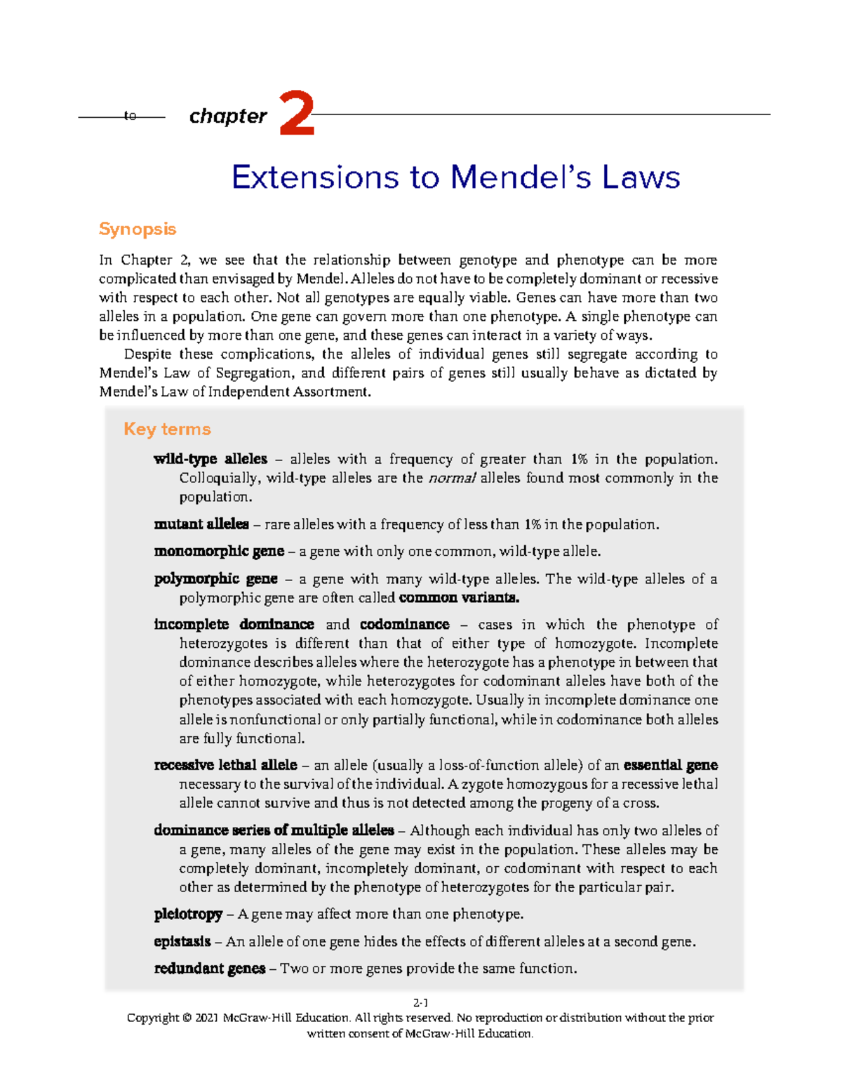 Goldberg Genetics 7e CH02 SMSG pdf - 2- Copyright © 2021 McGraw-Hill ...