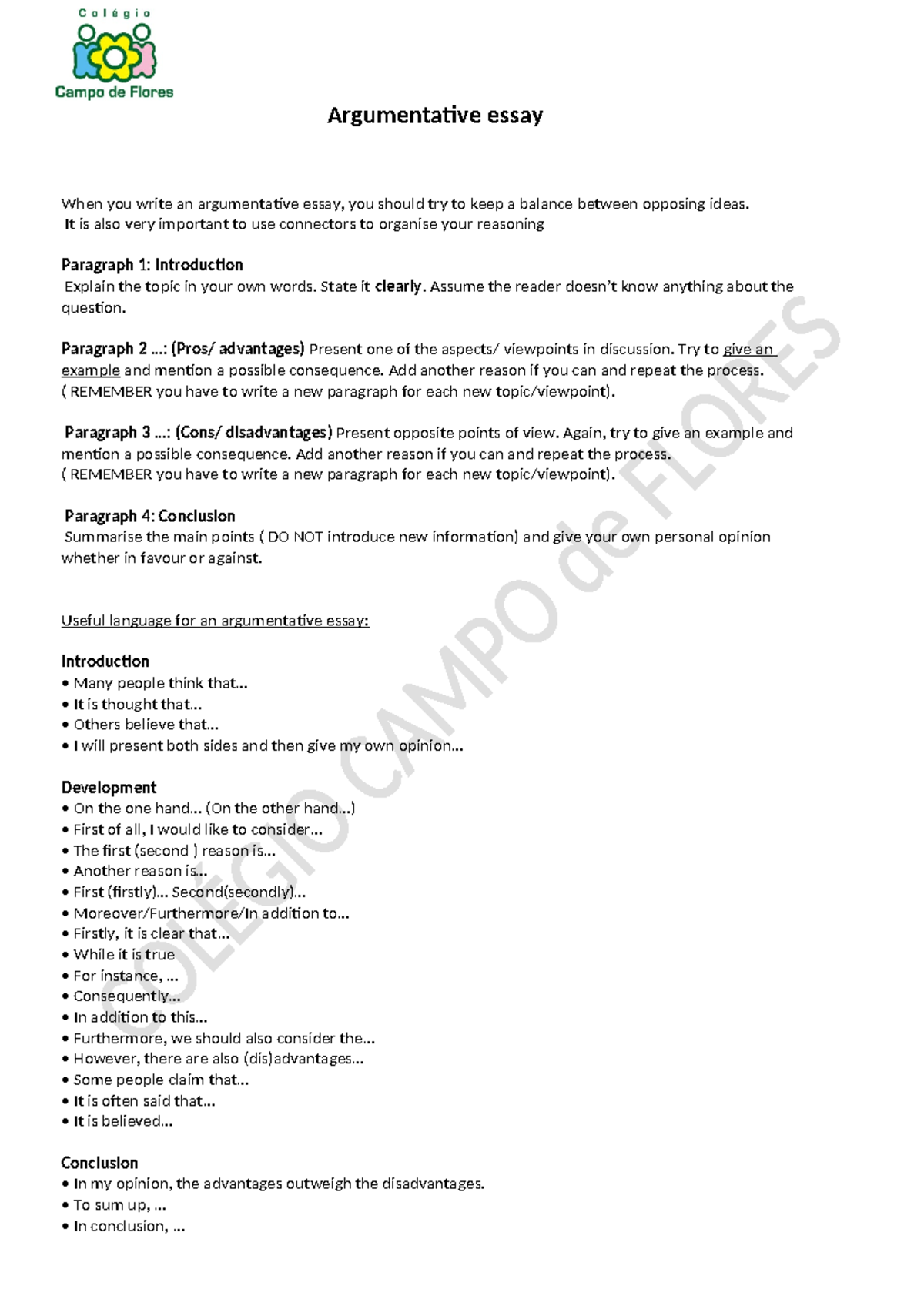 Argumentative essay - It is also very important to use connectors to ...