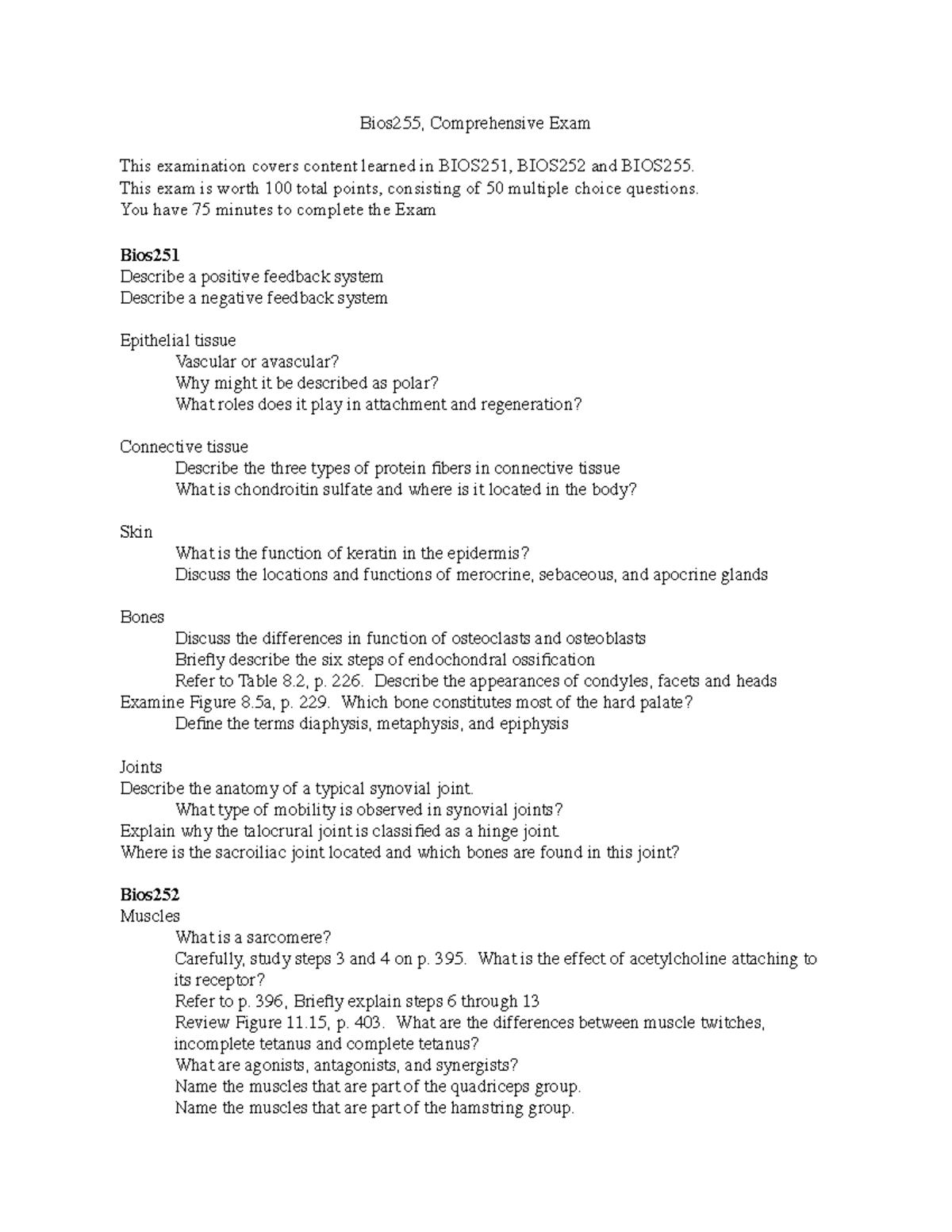 Week 8 Comp Concepts - Bios255, Comprehensive Exam This examination ...