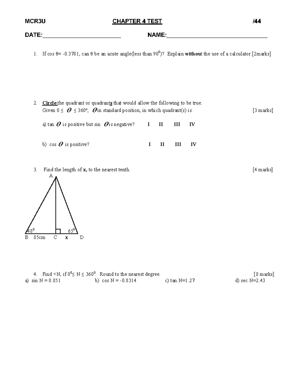 TEST Dec 2021 - grade 10 math practice test - MCR3U CHAPTER 4 TEST / 44 ...
