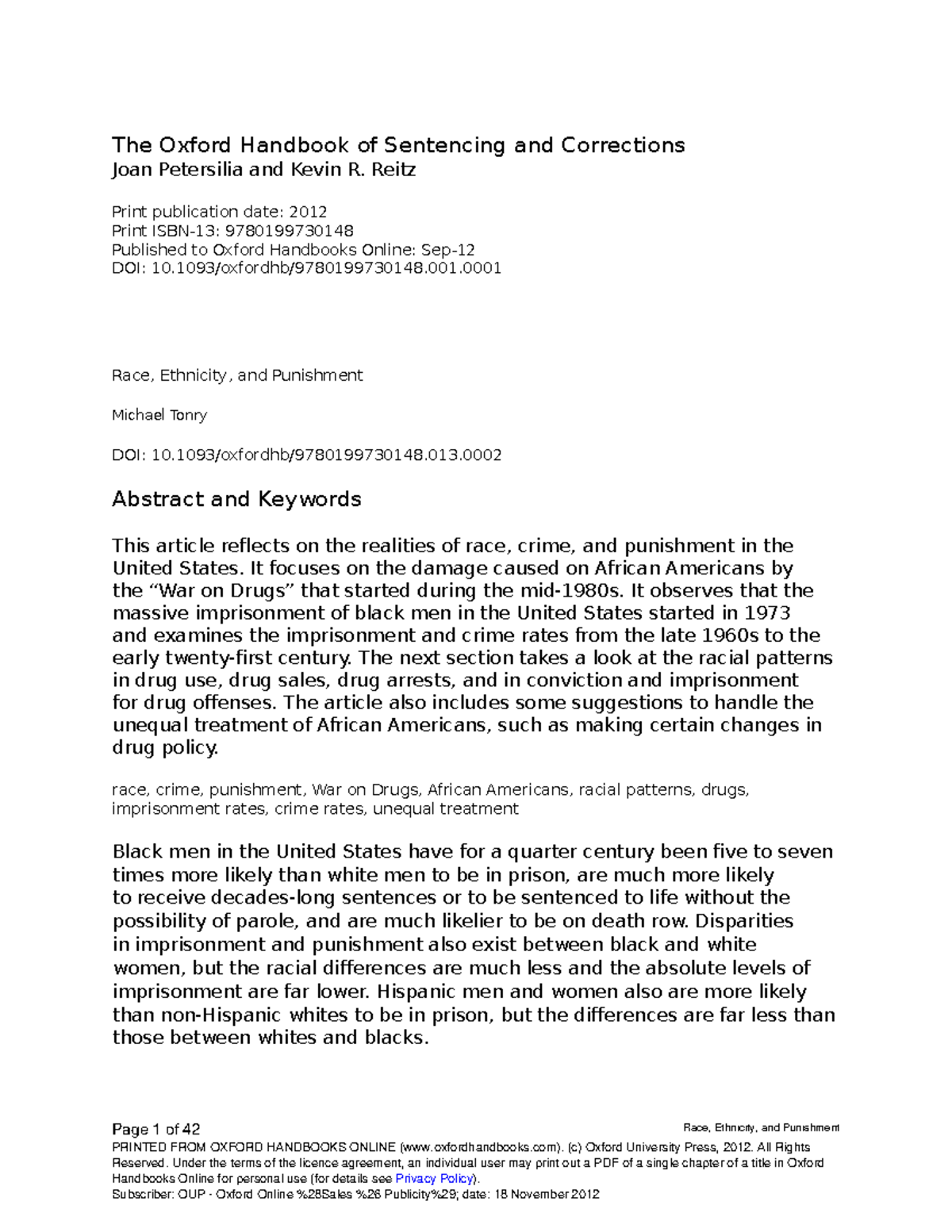 Tonry Race Ethnicity and Punishment - Page 1 of 42 Race, Ethnicity, and ...