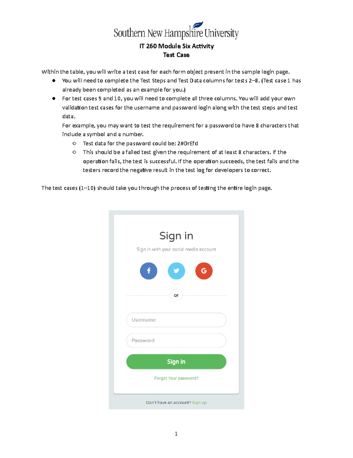IT 260 Module Six Activity Test Case - IT 260 Module Six Activity Test ...