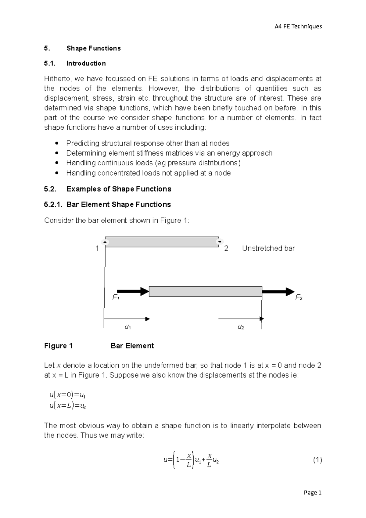 Finite Element Techniques Lecture 5 A4 Fe Techniques 5 Shape Functions 5 Introduction