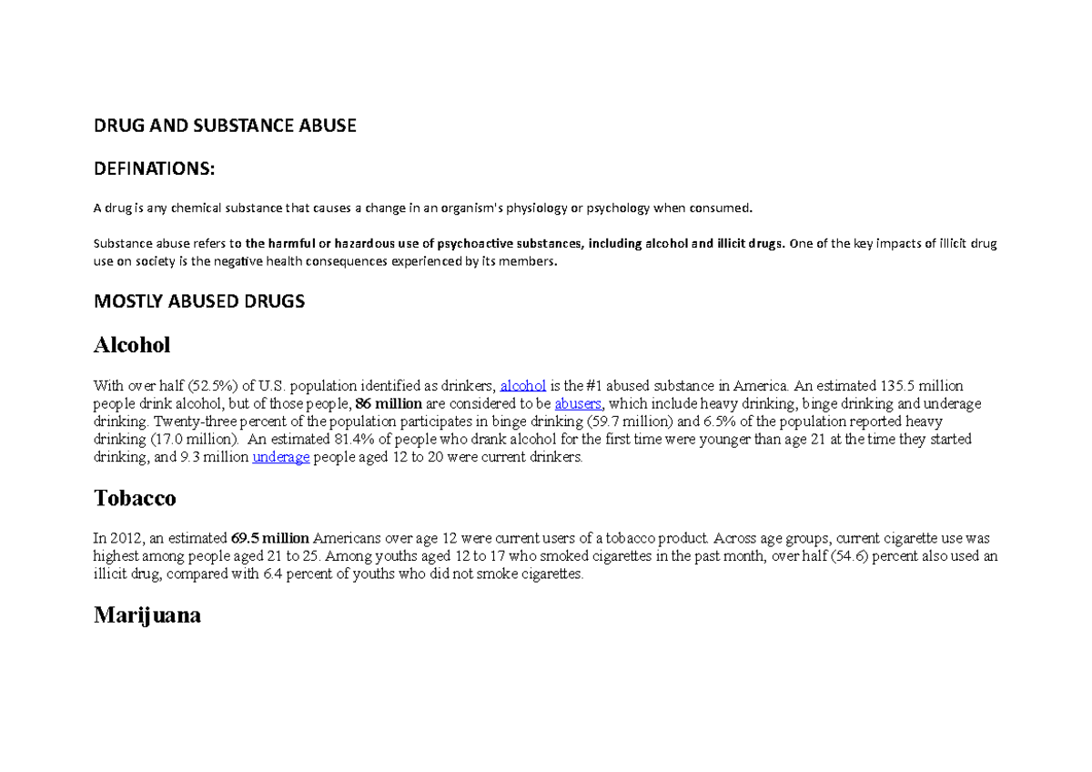 DAN DRUG Management Notes - DRUG AND SUBSTANCE ABUSE DEFINATIONS: A ...