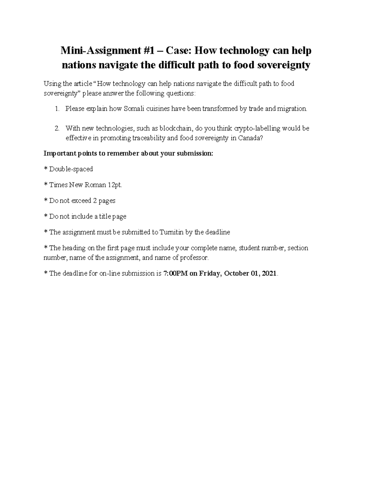 Mini Assignment 1 GMS 200 - Fri F2021 - Mini-Assignment #1 – Case: How technology can help ...