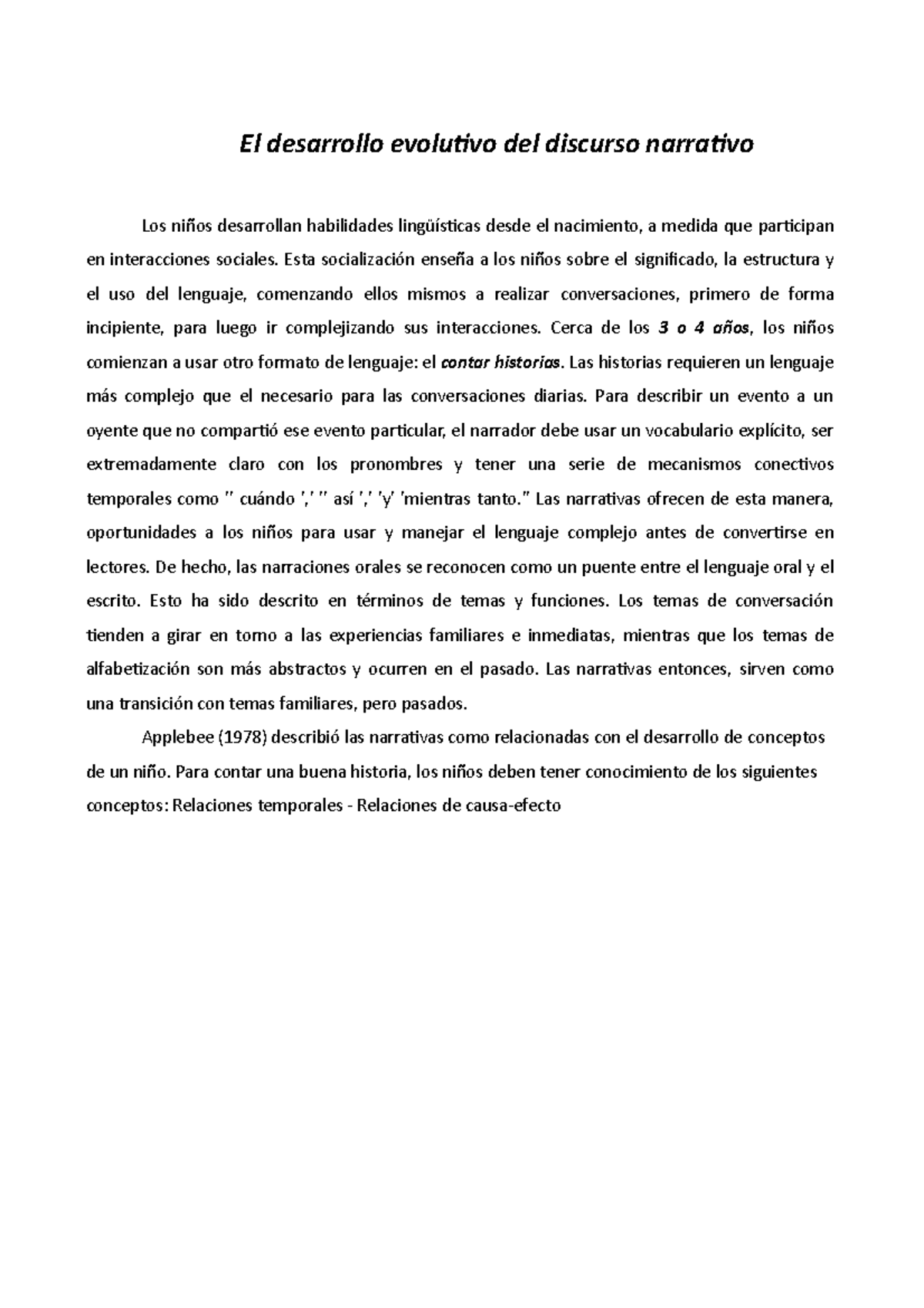 Apunte aprendizaje nº4 - El desarrollo evolutivo del discurso narrativo ...