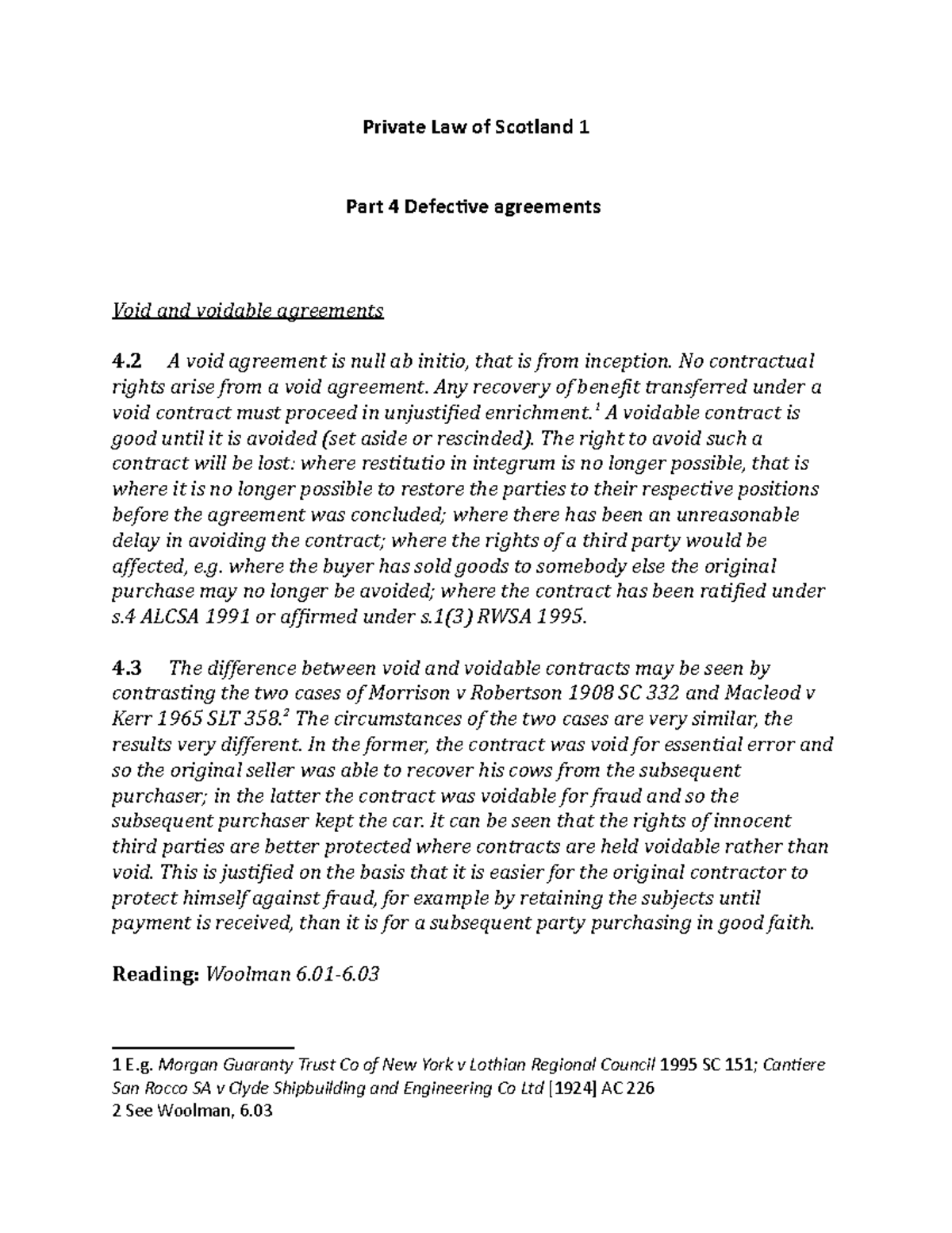 Overview Part 4-Defective agreements - Private Law of Scotland 1 Part 4 ...