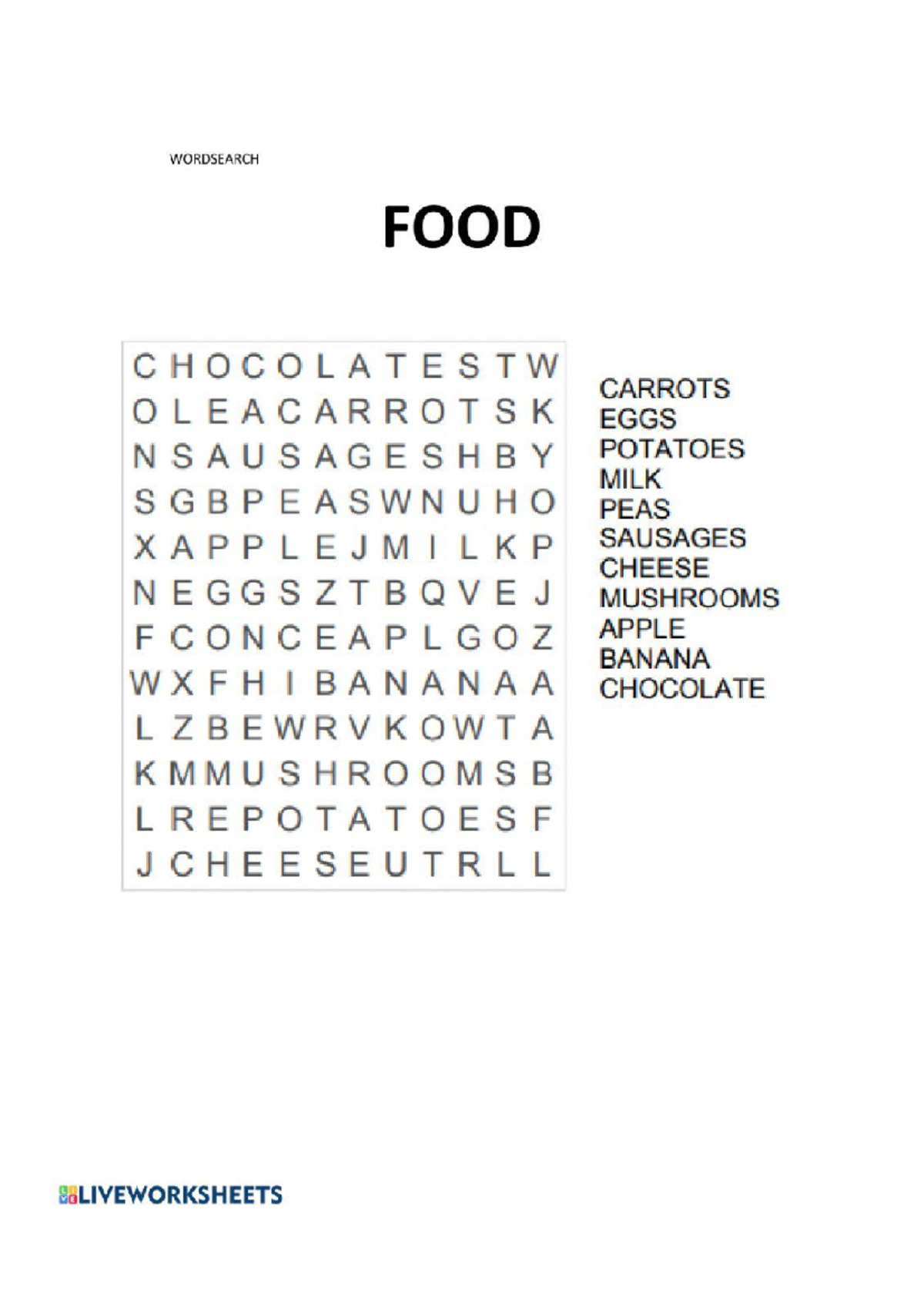 Wordsearch food - Studocu