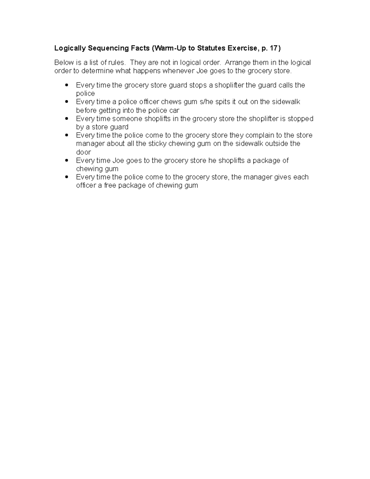 Week 1 - Logically Sequencing Facts - Logically Sequencing Facts (Warm ...