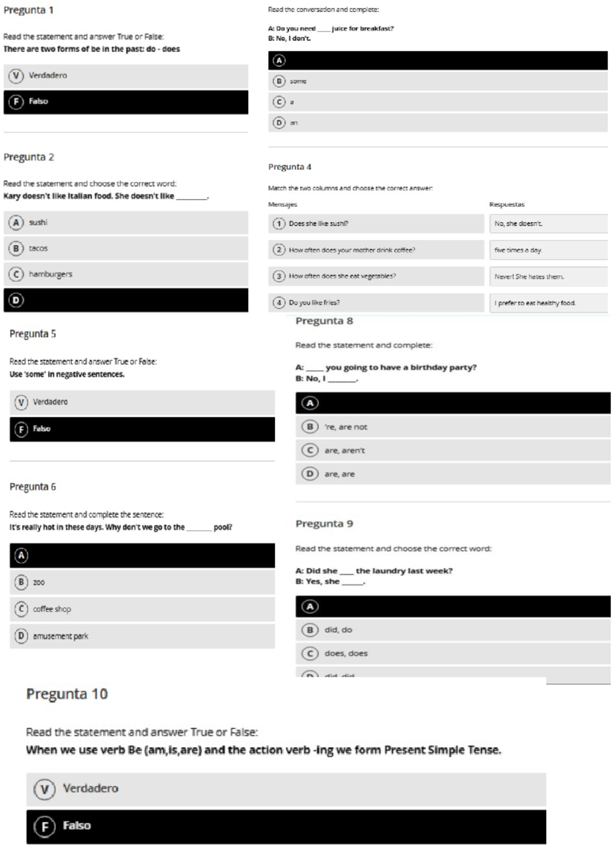 Ingles finalll - Examen final de pre beginner - Pregunta 1 Read the conversation and complete: A ...