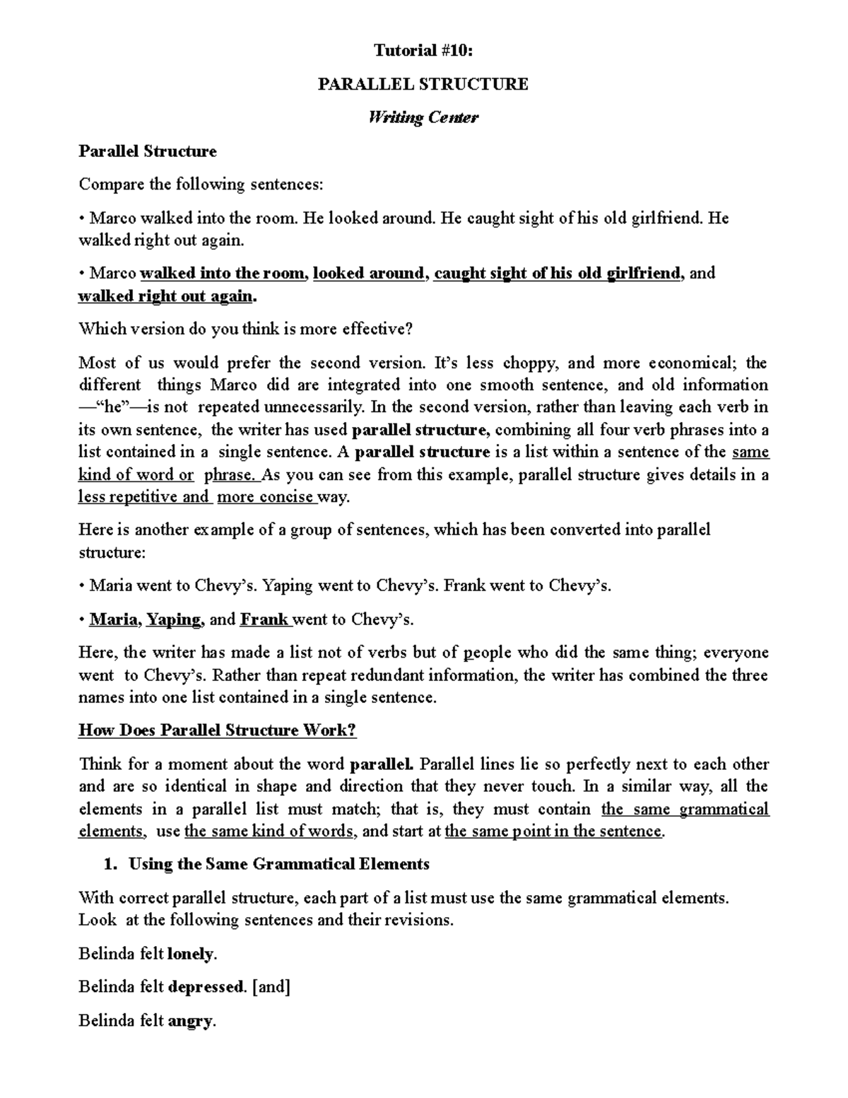Parallel structure - Tutorial #10: PARALLEL STRUCTURE Writing Center ...