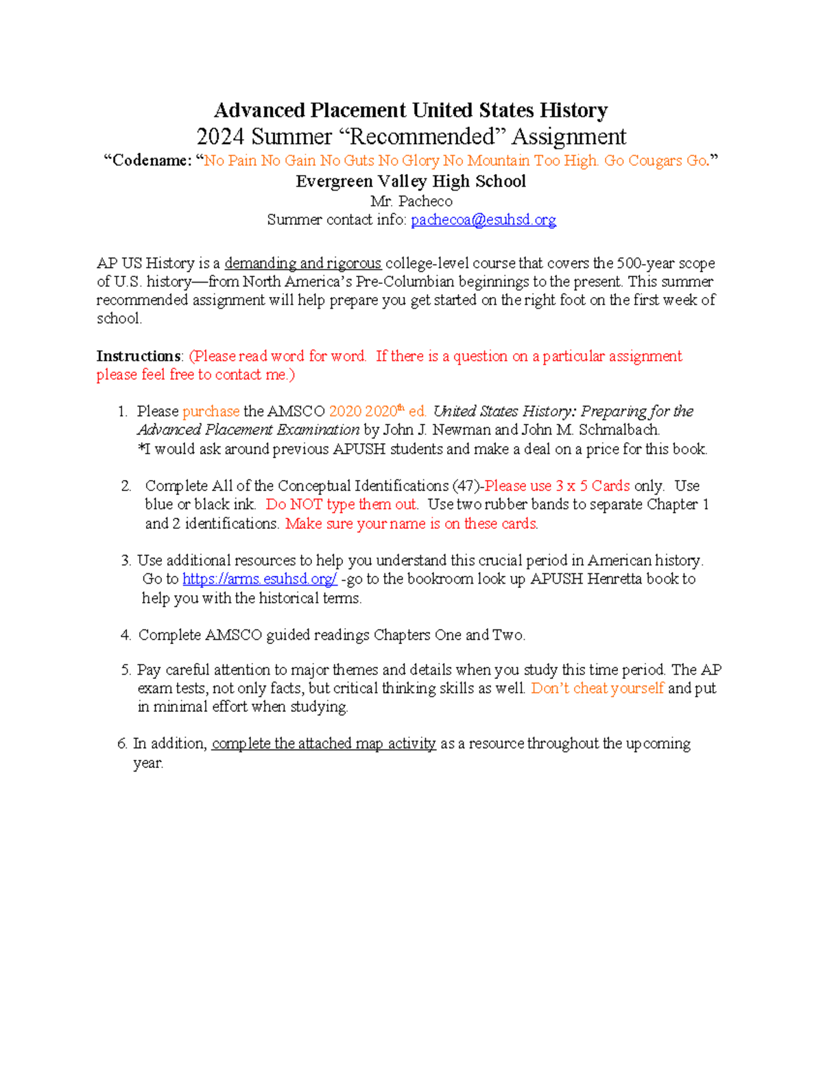 Apush Summer Work 2024 - Advanced Placement United States History 2024 ...